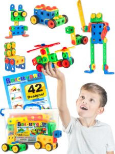 brickyard building blocks stem toys - educational building toys for kids ages 4-8 with 163 pieces, tools, design guide and toy storage box, easter basket stuffers gift for boys & girls