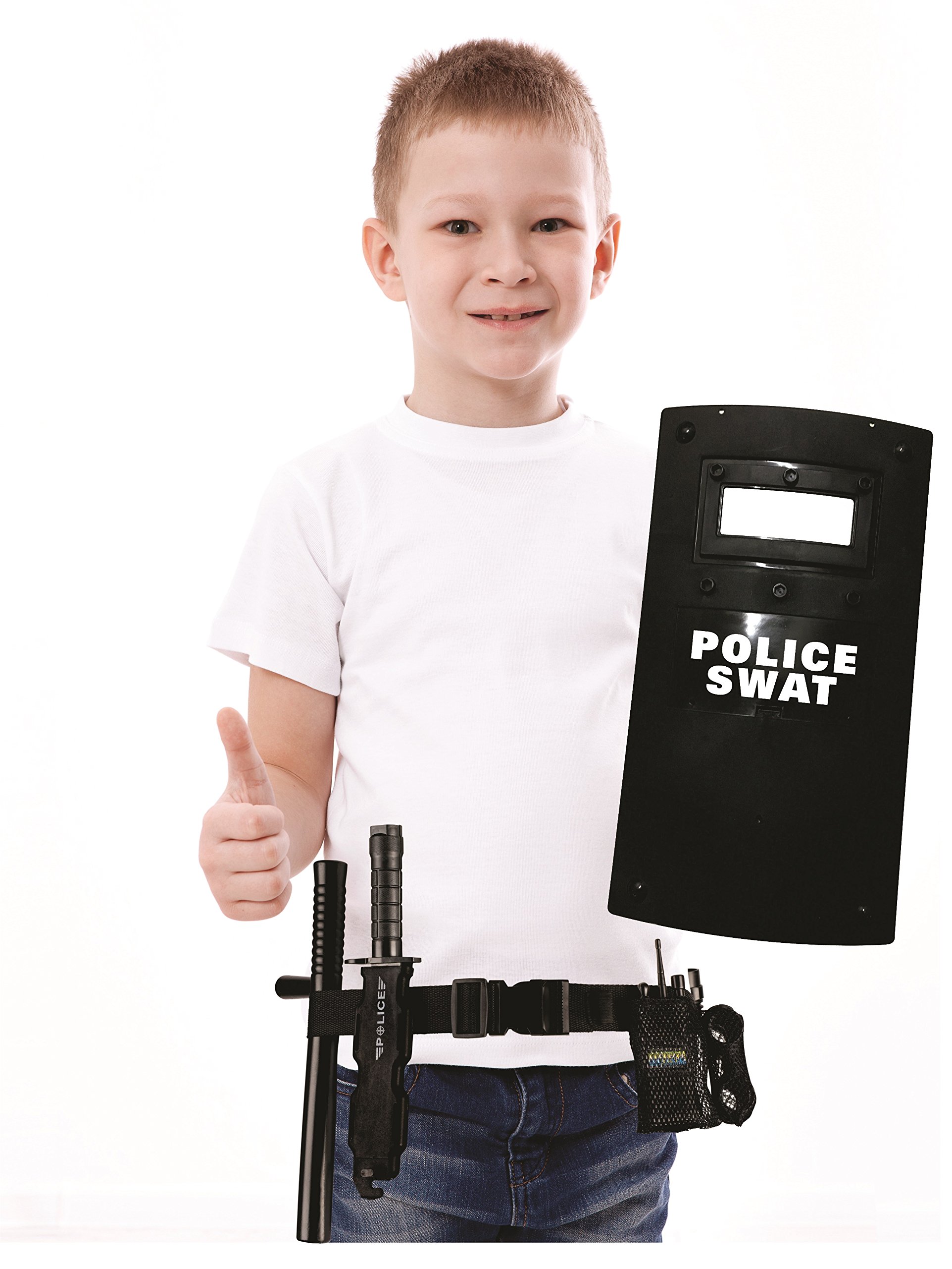 Dress Up America Police Officer SWAT Role Play Set for Kids - Police Accessory Set - Police Pretend Play Accessory Set Includes Plastic Baton and Binoculars Shield, Adjustable Belt, Flashlight & More