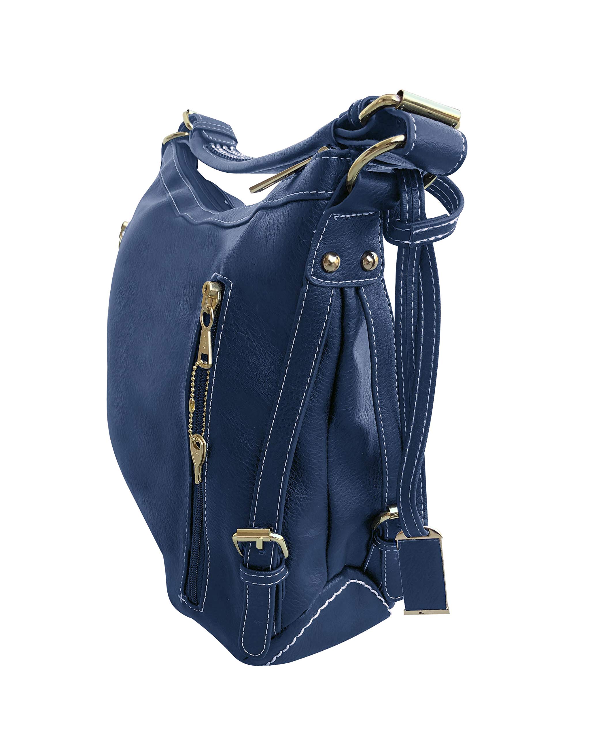 Roma Leathers Gun Concealment Purse - Vegan Leather, Convertible Multi-Purpose Strap Lockable YKK Zipper (Navy)