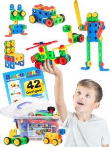 brickyard building blocks stem toys - educational building toys for kids ages 4-8 with 101 pieces, tools, design guide and toy storage box, gift for boys & girls