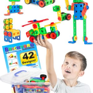 Brickyard Building Blocks STEM Toys - Educational Building Toys for Kids Ages 4-8 with 101 Pieces, Tools, Design Guide and Toy Storage Box, Gift for Boys & Girls