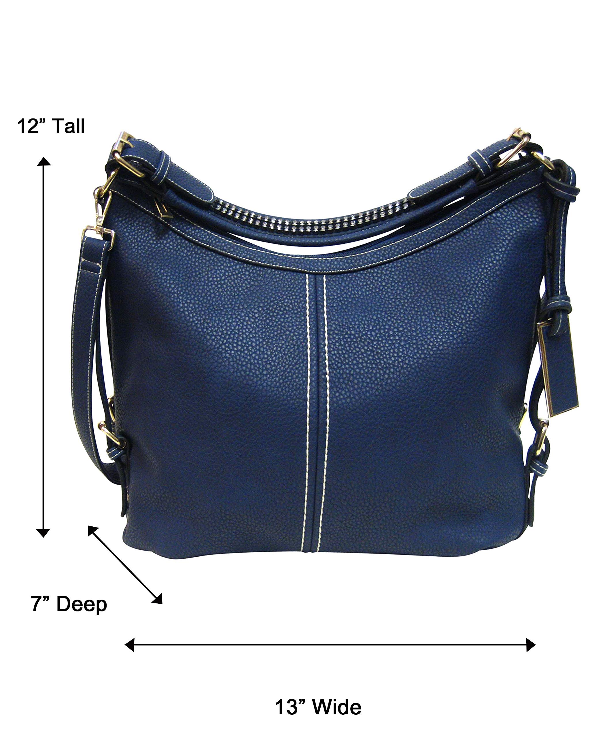 Roma Leathers Gun Concealment Purse - Vegan Leather, Convertible Multi-Purpose Strap Lockable YKK Zipper (Navy)