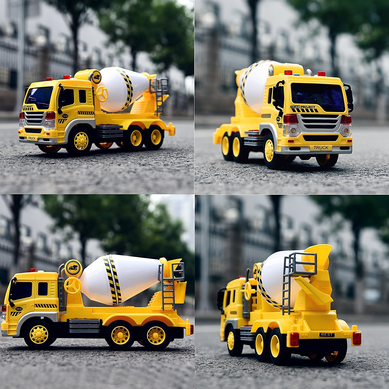 FMT 1:16 Friction Powered Toy Cement Mixer Truck With Lights & Sound Push & Go Friction Truck Toy For Boys & Girls