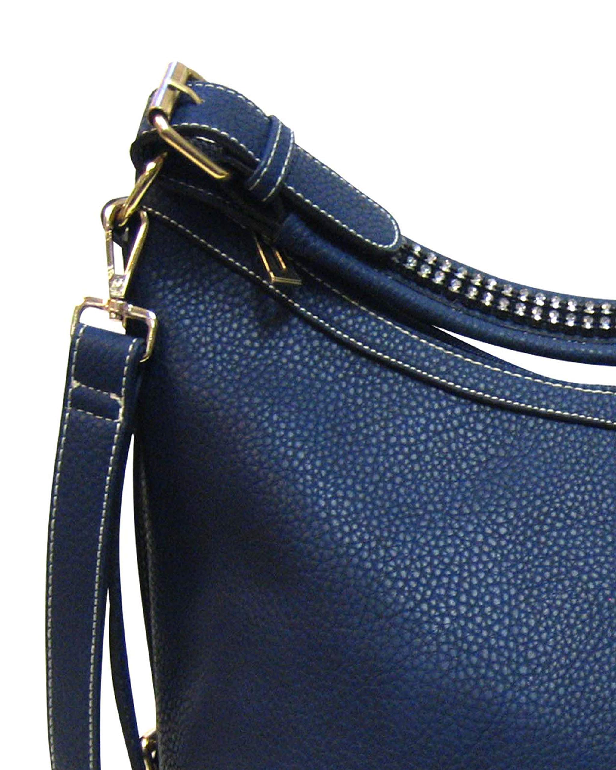 Roma Leathers Gun Concealment Purse - Vegan Leather, Convertible Multi-Purpose Strap Lockable YKK Zipper (Navy)