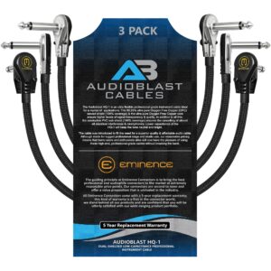 3 units - 12 inch - audioblast hq-1 - ultra flexible - dual shielded (100%) - instrument effects pedal patch cable w/ ¼ inch (6.35mm) low-profile, r/a pancake type ts connectors & dual staggered boots