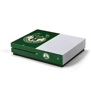 skinit decal gaming skin for xbox one s console - officially licensed nba milwaukee bucks green distressed design