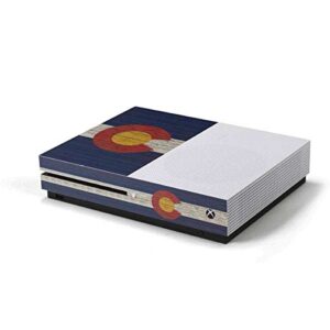 skinit decal gaming skin for xbox one s console - originally designed colorado flag dark wood design