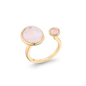 elegant 14k gold-plated statement ring with light pink simulated rose quartz - hypoallergenic & lightweight, dainty & simple for daily wear - minimalist jewelry by mjlulu