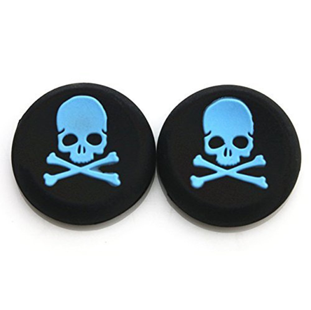 Silicone Thumb Stick Grip Cap Joystick Thumbsticks Caps Cover for PS4 Xbox One PS3 Xbox 360 PS2 Game Controllers - 4 x Blue Skull