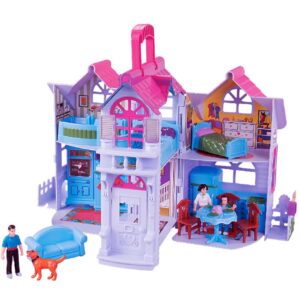 liberty imports my pretty dollhouse fold and go pretend play mini folding doll house playset with pocket toy family figures, home furniture and accessories