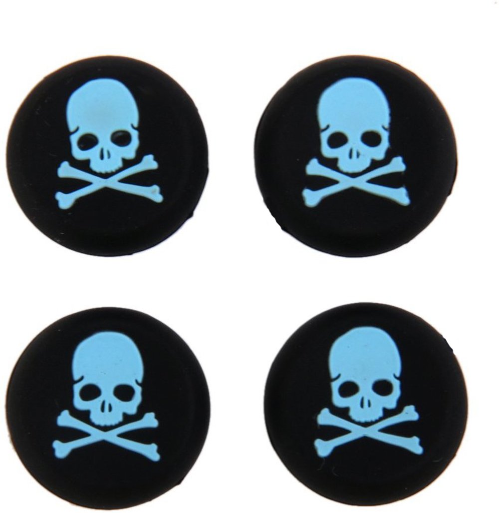 Silicone Thumb Stick Grip Cap Joystick Thumbsticks Caps Cover for PS4 Xbox One PS3 Xbox 360 PS2 Game Controllers - 4 x Blue Skull