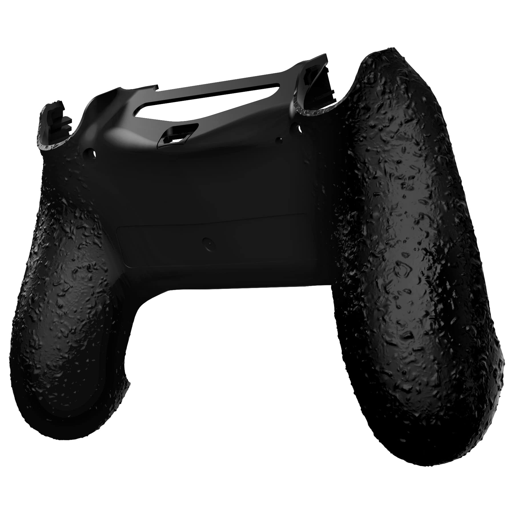 eXtremeRate Textured Black Comfortable Non-Slip Custom Back Housing, 3D Splashing Case Cover, Game Improvement Replacement Bottom Shell Compatible with ps4 Slim Pro Controller JDM-040/050/055