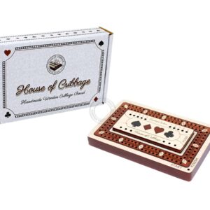 House of Cribbage - 2 Track - Wooden Travel/Pocket Size Cribbage Board - 4 Inch - Inlaid in Maple Wood/Bloodwood with Storage Space for Cribbage Pegs - 60 Points - Non Continuous