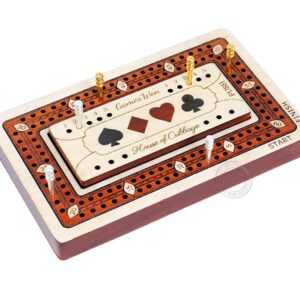 House of Cribbage - 2 Track - Wooden Travel/Pocket Size Cribbage Board - 4 Inch - Inlaid in Maple Wood/Bloodwood with Storage Space for Cribbage Pegs - 60 Points - Non Continuous