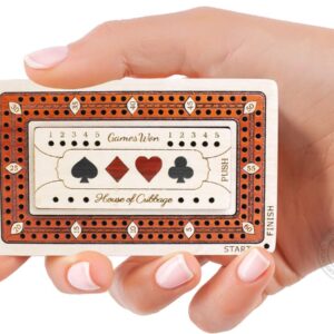 House of Cribbage - 2 Track - Wooden Travel/Pocket Size Cribbage Board - 4 Inch - Inlaid in Maple Wood/Bloodwood with Storage Space for Cribbage Pegs - 60 Points - Non Continuous