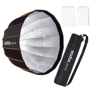 godox qr-p70 27.5 inch parabolic softbox bowens mount, quick-setup quick-folding, with front & inner diffuser and carrying bag for godox sl60w vl150 ul150 sl150ii sz150 and other bowen mount lights…