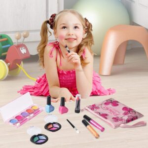 Playkidz Real Washable Play Make Up Set for Princess - Kids Makeup Kit for Girls Non Toxic - Full Makeup Dress Up Set with Bag. (11 PC)