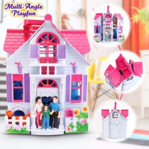 Liberty Imports My Pretty Dollhouse Fold and Go Pretend Play Mini Folding Doll House Playset with Pocket Toy Family Figures, Home Furniture and Accessories