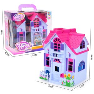 Liberty Imports My Pretty Dollhouse Fold and Go Pretend Play Mini Folding Doll House Playset with Pocket Toy Family Figures, Home Furniture and Accessories