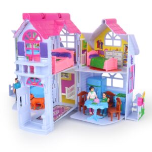 Liberty Imports My Pretty Dollhouse Fold and Go Pretend Play Mini Folding Doll House Playset with Pocket Toy Family Figures, Home Furniture and Accessories