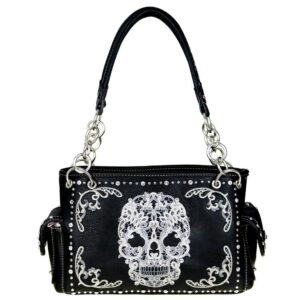 montana west mw494g-8085 sugar skull collection concealed handgun satchel (black & white)