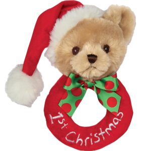 bearington collection baby 1st christmas, 5.5 inch teddy bear plush stuffed animal, soft baby rattles and plush rings