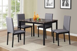 roundhill furniture 5 piece citico metal dinette set with laminated faux marble top - gray