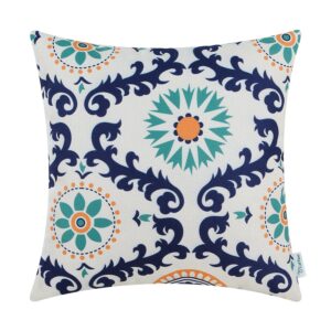 calitime canvas throw pillow cover case for couch sofa home decoration three-tone dahlia floral compass geometric 20 x 20 inches navy/teal/orange