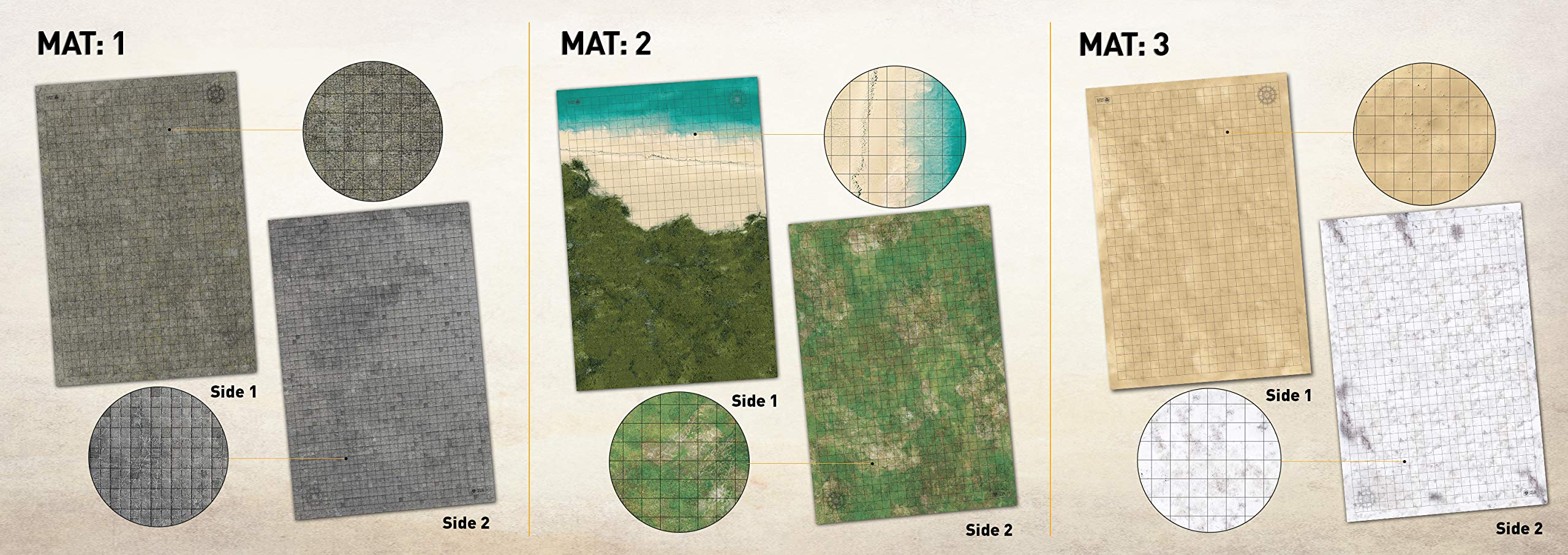 Melee Mats DND Map Starter Kit for Dungeons & Dragons Game - 24” x 36" 3 Pack Double Sided, Wet/Dry Erase Battle Terrain Grid - Ultimate Tabletop Board Gaming Experience with Accessories