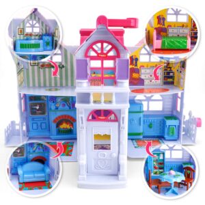 Liberty Imports My Pretty Dollhouse Fold and Go Pretend Play Mini Folding Doll House Playset with Pocket Toy Family Figures, Home Furniture and Accessories