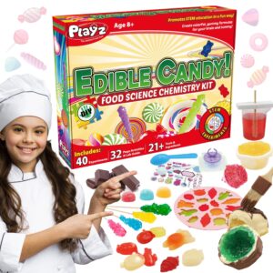 playz edible candy making science kit for kids ages 8-12 years old - food science chemistry kid science kit with 40 experiments to make your own chocolates, educational science kits for boy & girls