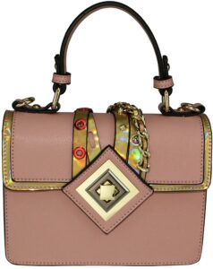 b brentano vegan medium crossbody top handle purse with metallic trim (blush pink)