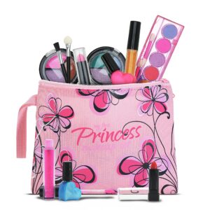 playkidz real washable play make up set for princess - kids makeup kit for girls non toxic - full makeup dress up set with bag. (11 pc)