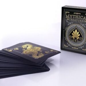 Mythical Creatures Playing Cards - Black, Silver & Gold Edition | Waterproof PVC | Greek, Norse, Egyptian, East Asian Designs | Custom Hand-Drawn Art