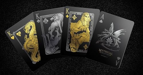 Mythical Creatures Playing Cards - Black, Silver & Gold Edition | Waterproof PVC | Greek, Norse, Egyptian, East Asian Designs | Custom Hand-Drawn Art