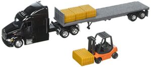 newray 1:43 long haul trucker - peterbilt model 387 low boy with forklift and hay bales, multi