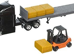 NewRay 1:43 Long Haul Trucker - Peterbilt Model 387 Low Boy with Forklift and Hay Bales, Multi