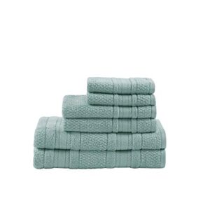 madison park essentials adrien 100% cotton soft bathroom towel set, highly absorbent, zero twist, quick dry, include 2 for shower, 2 hand & 2 facial wash cloth, multi sizes, seafoam 6 piece