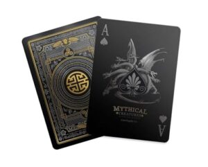 mythical creatures playing cards - black, silver & gold edition | waterproof pvc | greek, norse, egyptian, east asian designs | custom hand-drawn art