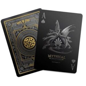 Mythical Creatures Playing Cards - Black, Silver & Gold Edition | Waterproof PVC | Greek, Norse, Egyptian, East Asian Designs | Custom Hand-Drawn Art