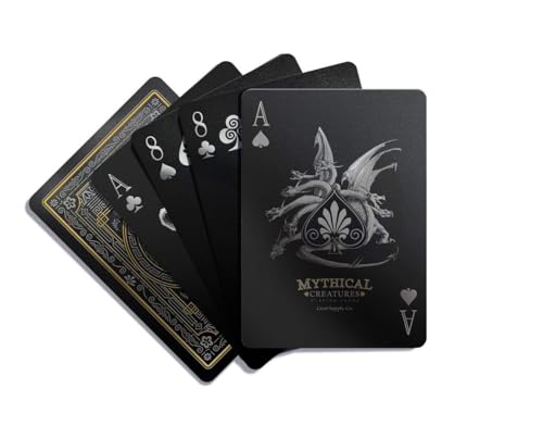 Mythical Creatures Playing Cards - Black, Silver & Gold Edition | Waterproof PVC | Greek, Norse, Egyptian, East Asian Designs | Custom Hand-Drawn Art