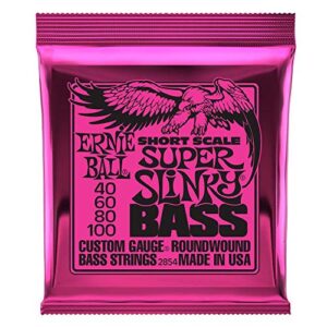 ernie ball short scale super slinky nickel wound bass guitar strings, 40-100 gauge (p02854)