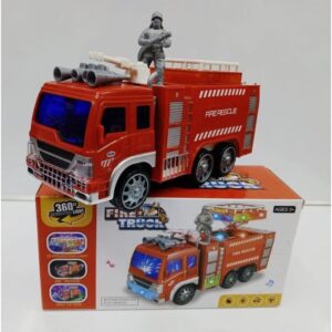 wolvolk remote control electric fire truck - lighted rc firefighter engine w/extending ladder & sounds - non toxic fireman vehicle action toy for kids