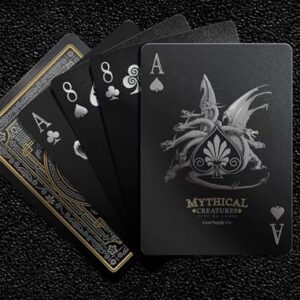 Mythical Creatures Playing Cards - Black, Silver & Gold Edition | Waterproof PVC | Greek, Norse, Egyptian, East Asian Designs | Custom Hand-Drawn Art