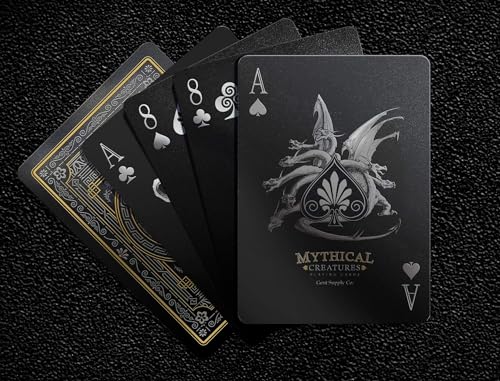 Mythical Creatures Playing Cards - Black, Silver & Gold Edition | Waterproof PVC | Greek, Norse, Egyptian, East Asian Designs | Custom Hand-Drawn Art