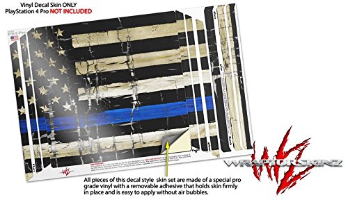 WraptorSkinz PS4 Pro Skin Wrap Painted Faded Cracked Blue Line Stripe USA American Flag - Decal Style Skin fits Sony PlayStation 4 Pro Console