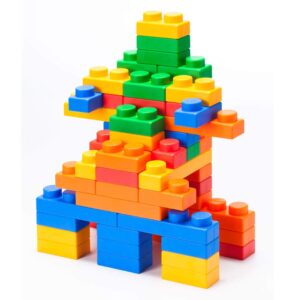 uniplay basic soft building blocks — cognitive development toy, educational blocks, interactive sensory chew toy for ages 3 months and up (120-piece set)