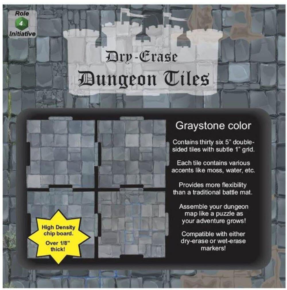 Dry Erase Dungeon Tiles, Shapes, and Sizes Graystone Thirty-Six 5" Squares