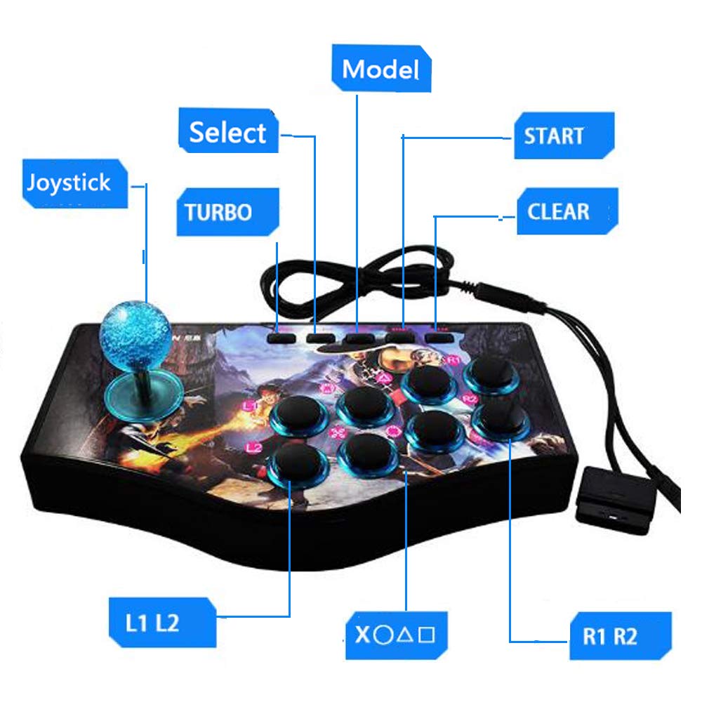 SUNCHI 3 in 1 Arcade Fight Stick Fighting Joystick Game Controller for PC / PS3 / Android TV Box/Raspberry Pi/Retro Pie