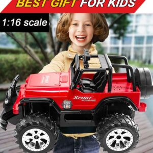 Remote Control Truck for Boys 4-7, High Speed Off Road 1:16 Pick-up Toys RC Car Monster Truck 2.4Ghz with LED Headlight Crawler for Kids